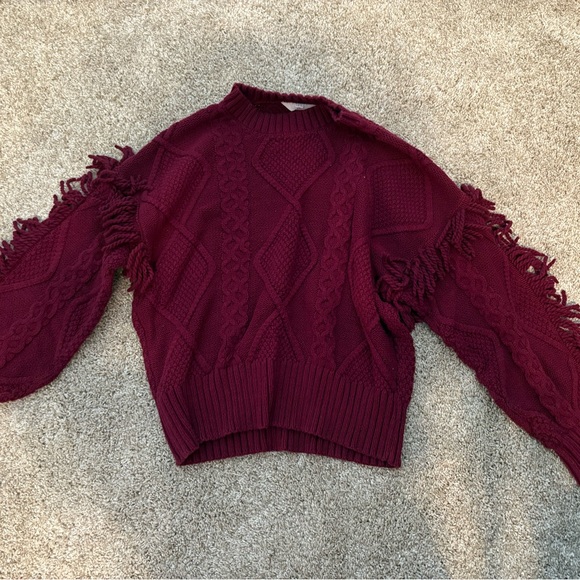 Time and Tru | Sweaters | Time And Tru Maroon Fringe Cable Knit Sweater ...